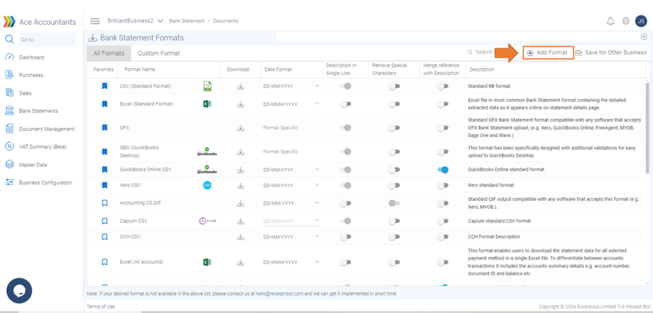 Design Custom CSV format to download PDF bank statement data