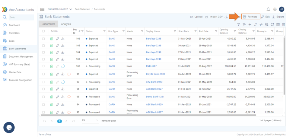Design Custom CSV format to download PDF bank statement data